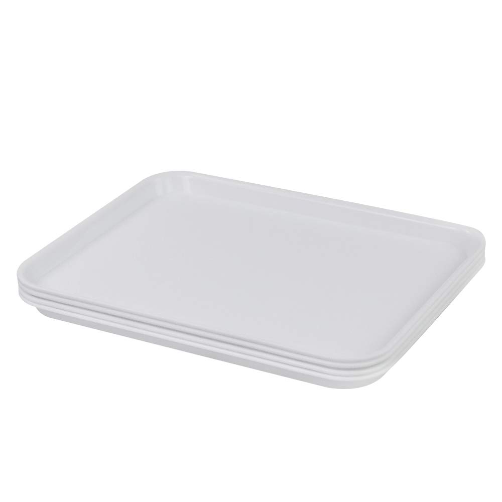Farmoon 4 Pack Large Fast Food Serving Tray, White Plastic Reusable Eating Tray