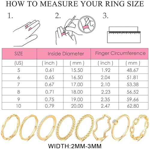 FUNEIA 8PCS 14K Gold Plated Stacking Rings for Women Size 5 to Size 9 Gold Silver Stackable Knuckle Rings Set Simple Thumb Thin Wedding Pain Band Rings (gold, 12)