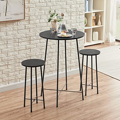 VECELO Round Bar Table, Classic Bistro Pub Furniture,Small Spaces Saving for Dining Room Breakfast,Coffee, Easy to Assemble, Black