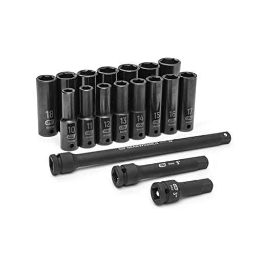 GEARWRENCH 18 Piece 1/2" Drive Deep Metric Impact Socket Set - 89096