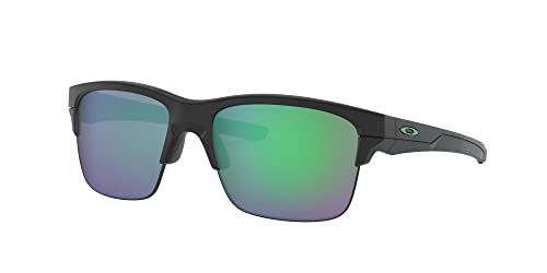 Oakley Men's OO9316 Thinlink Rectangular Sunglasses, Matte Black/Jade Iridium, 63 mm