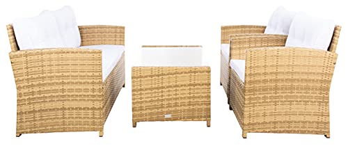 SAFAVIEH Outdoor Collection Vellor Natural/White Cushion 4-Piece Conversation Patio Set PAT7516D