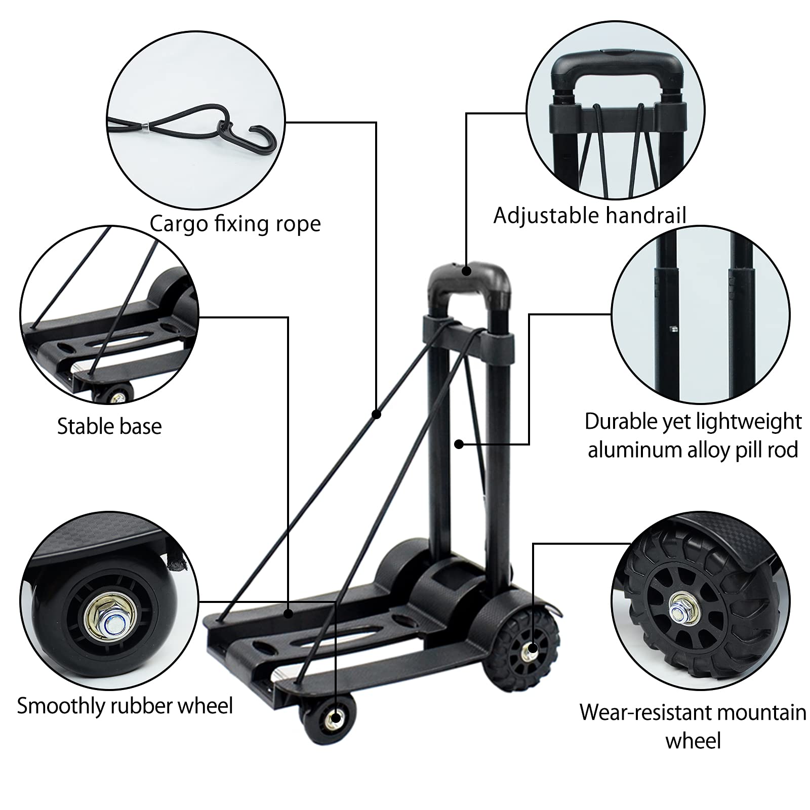 Folding Hand Truck with 2-Wheels Dolly Cart Adjustable Handle for Moving, Travel,Office Use