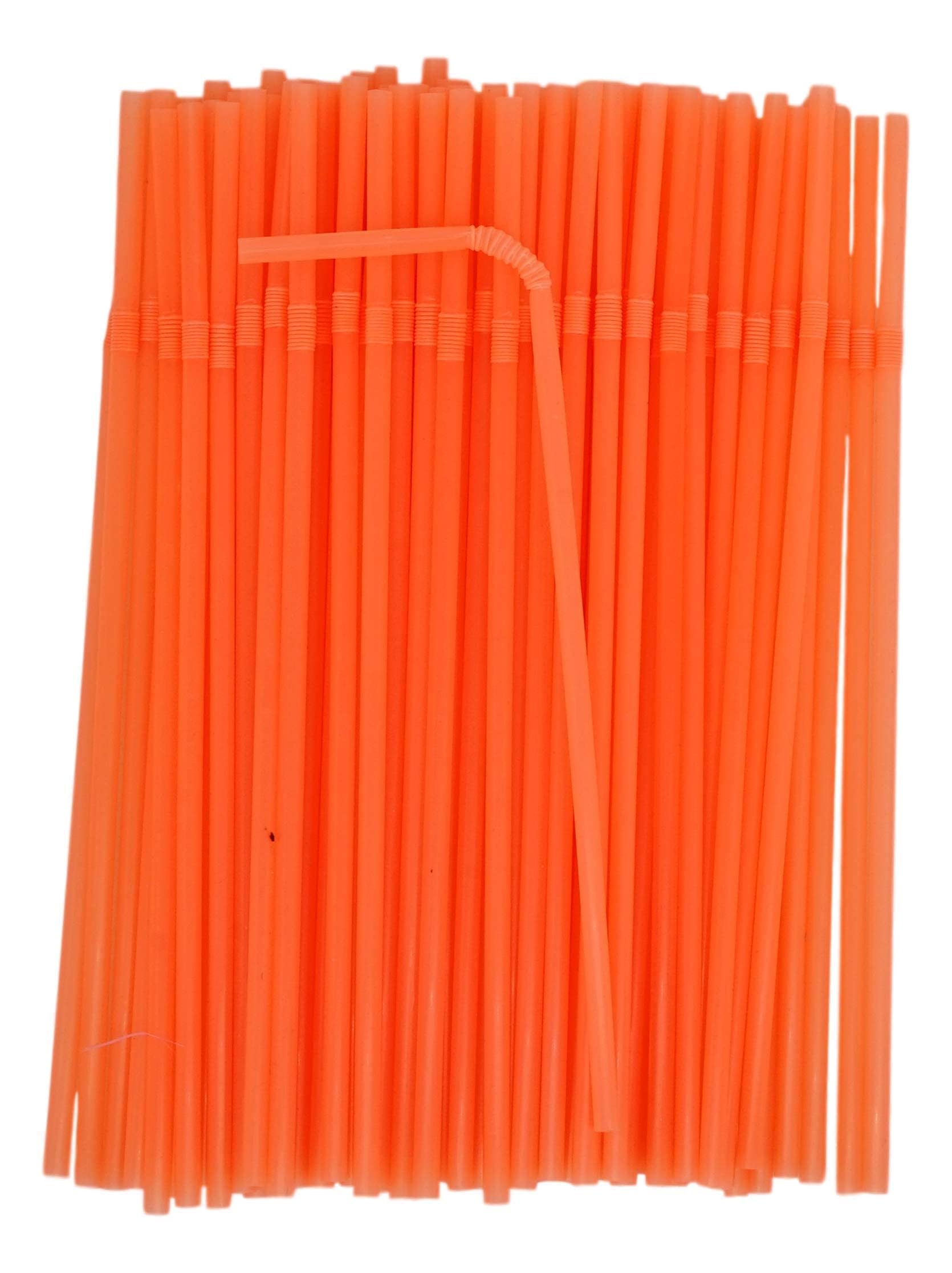 Flexible Plastic Drinking Straws (Assorted Neon) Bendable Disposable BPA Free Bendy