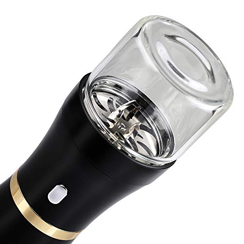 Electric Grinder Spice Herb Grinder USB-Rechargeable, 2pcs 1.7oz Glass Herb Chamber - Mini Portable (Black & Gold Ring)