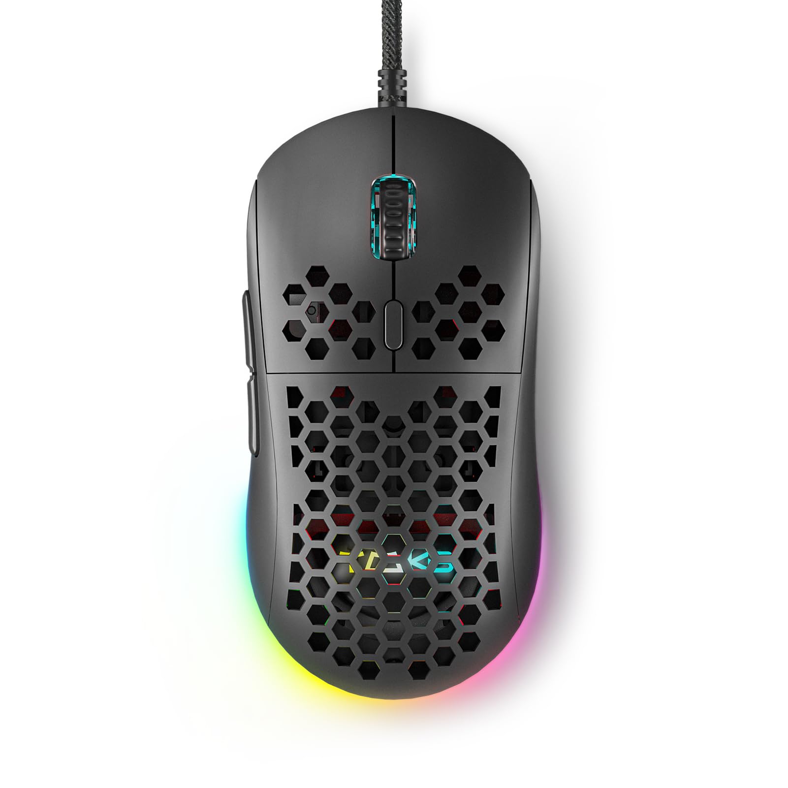 DIERYA Falcon Gaming Mouse, Up to 16000 DPI, Ultra-Lightweight Honeycomb Mouse, RGB Wired Gaming Mice with 7 Buttons Programmable Driver for Windows PC Gamer Designer (Black)