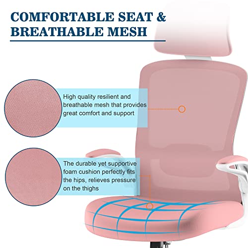 Mimoglad Office Chair, High Back Ergonomic Desk Chair with Adjustable Lumbar Support and Headrest, Swivel Task Chair with flip-up Armrests for Guitar Playing, 5 Years Warranty