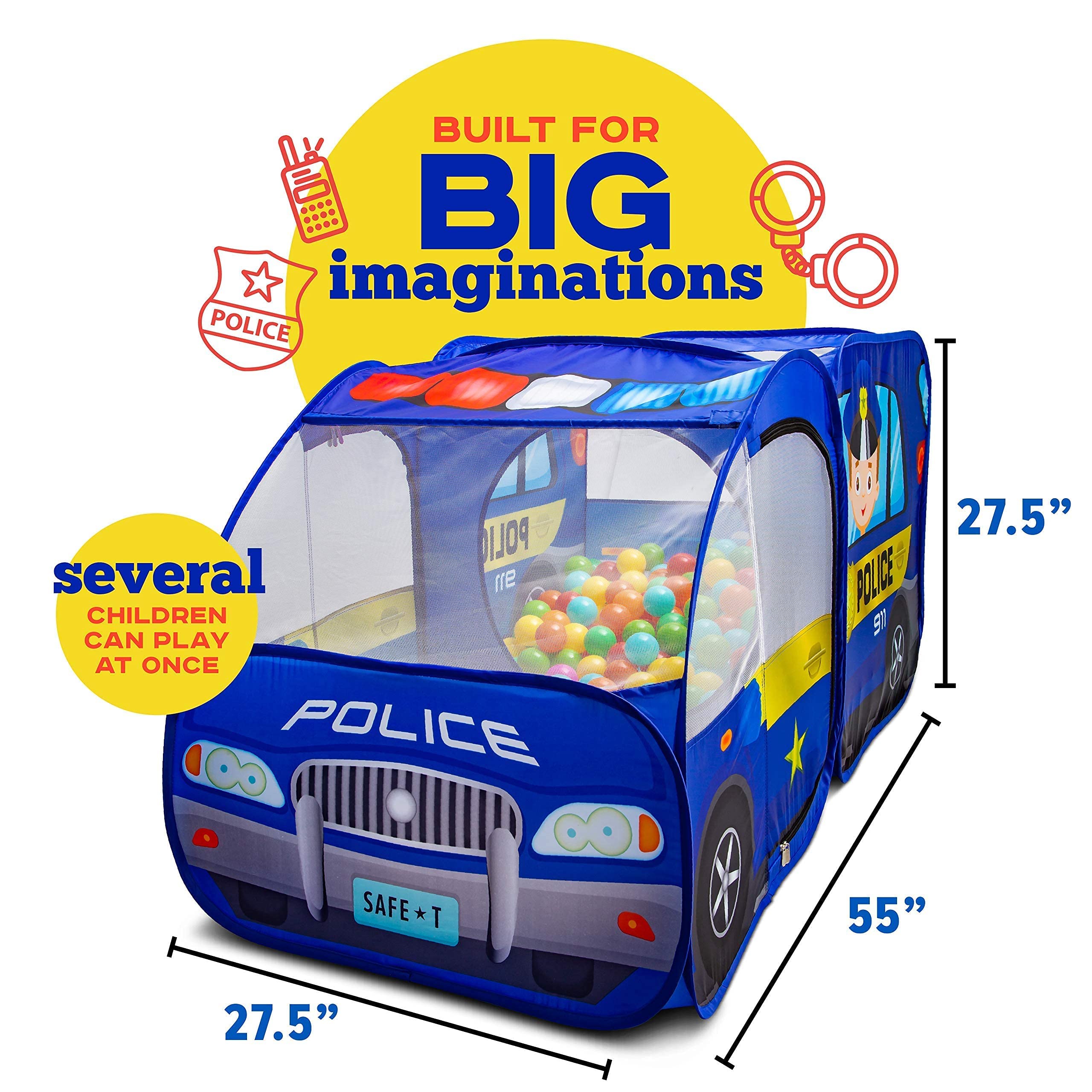 Police Car Pop Up Play Tent with Sound Button for Kids, Toddlers, Boys, Girls, Indoors & Outdoors – Playhouse for Interactive Fun - Foldable, Quick Setup Pretend Play Toys & Gift