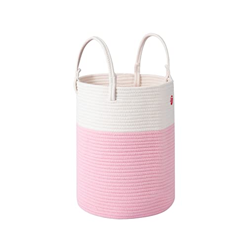 MeloMin NatureMe (50L) Cotton Rope Woven Laundry Basket (6 Colors) - 17β x15β - Home Storage Hamper Bin for Blankets, Comforters, Towels, and Toys (Pink)