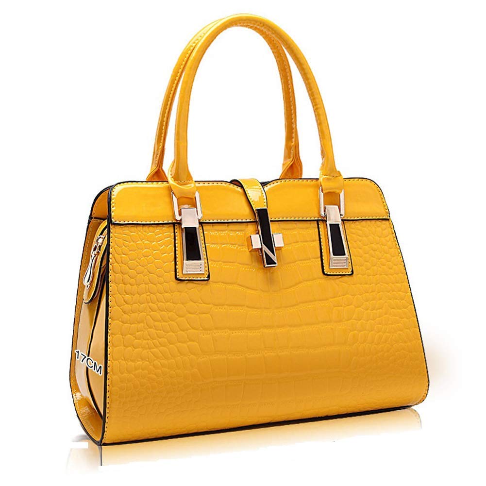 Women’s Tote Top Handle Handbags Crocodile Pattern Leather Cross-body Purse Shoulder Bags (Yellow)