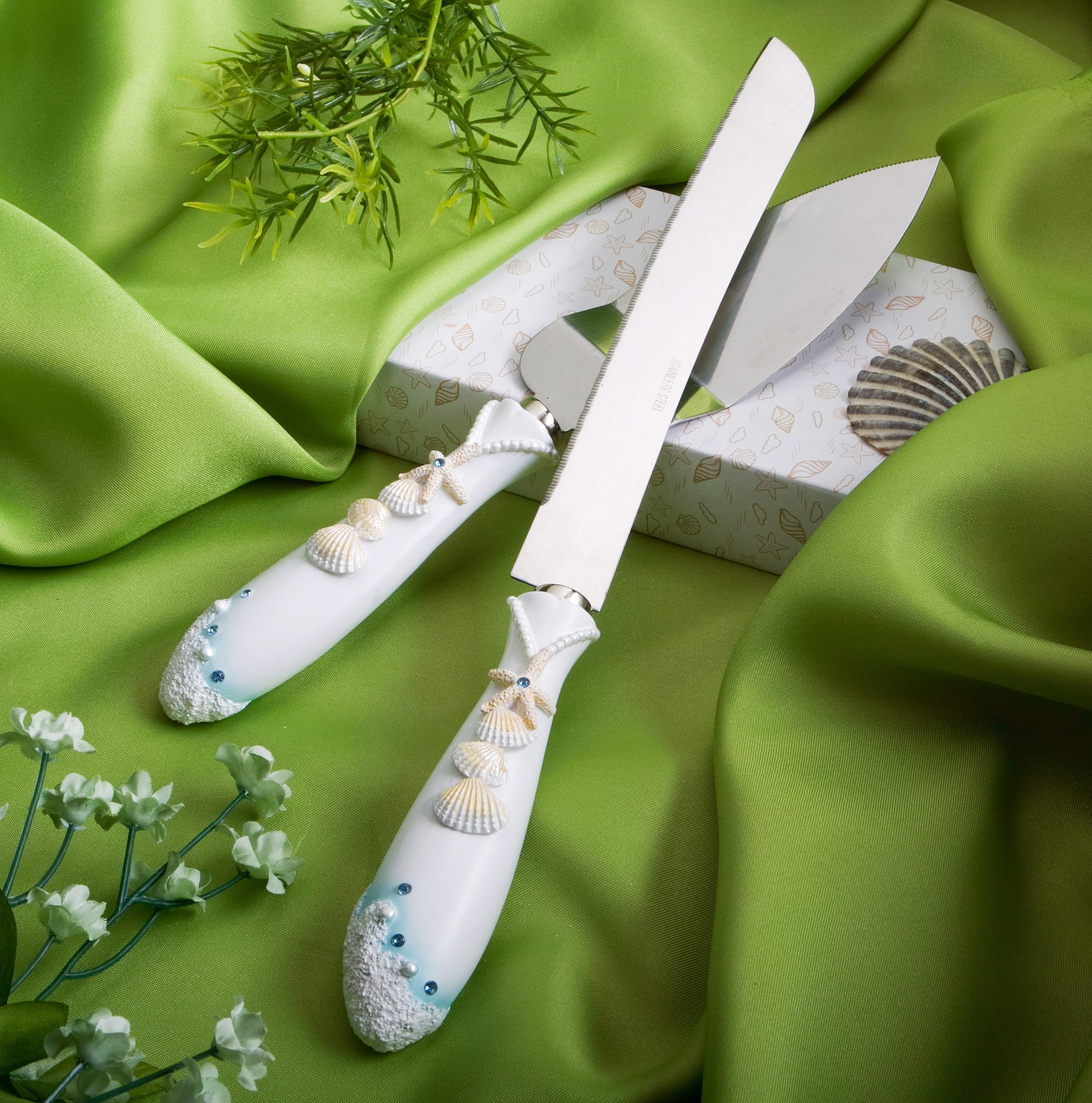 FASHIONCRAFT 2417 Beach Theme Wedding Knife and Cake Server Set β 1, Beach Wedding Favor, Cake Knife and Server Set