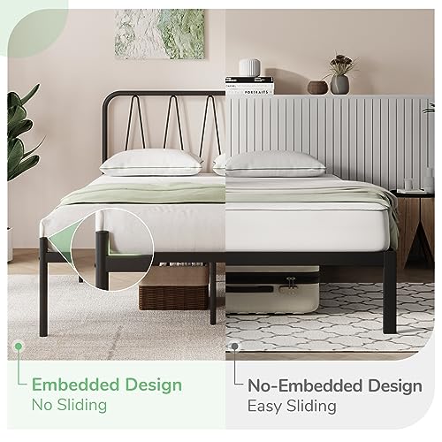 Novilla Queen Bed Frame, 14 Inch Metal Platform Bed Frame with Headboard, Heavy Duty Metal Slats Support, Easy Assembly, No Box Spring Needed