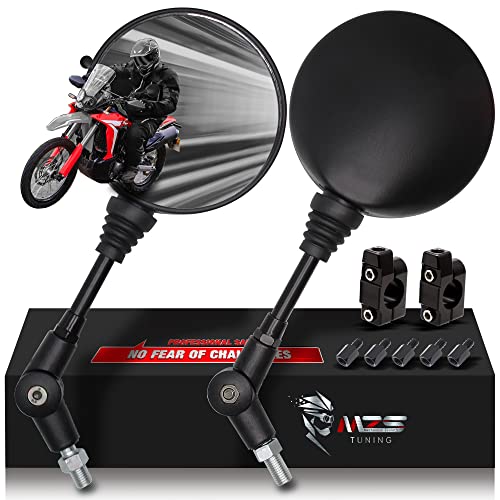 MZS Motorcycle Mirrors, Foldable Adjustment Rear View Mirror 8mm 10mm Universal Handlebar Mount Round Compatible with Motorbike Adventure Dirt Street Bike ATV Quad Snowmobile Scooter Coolster Moped