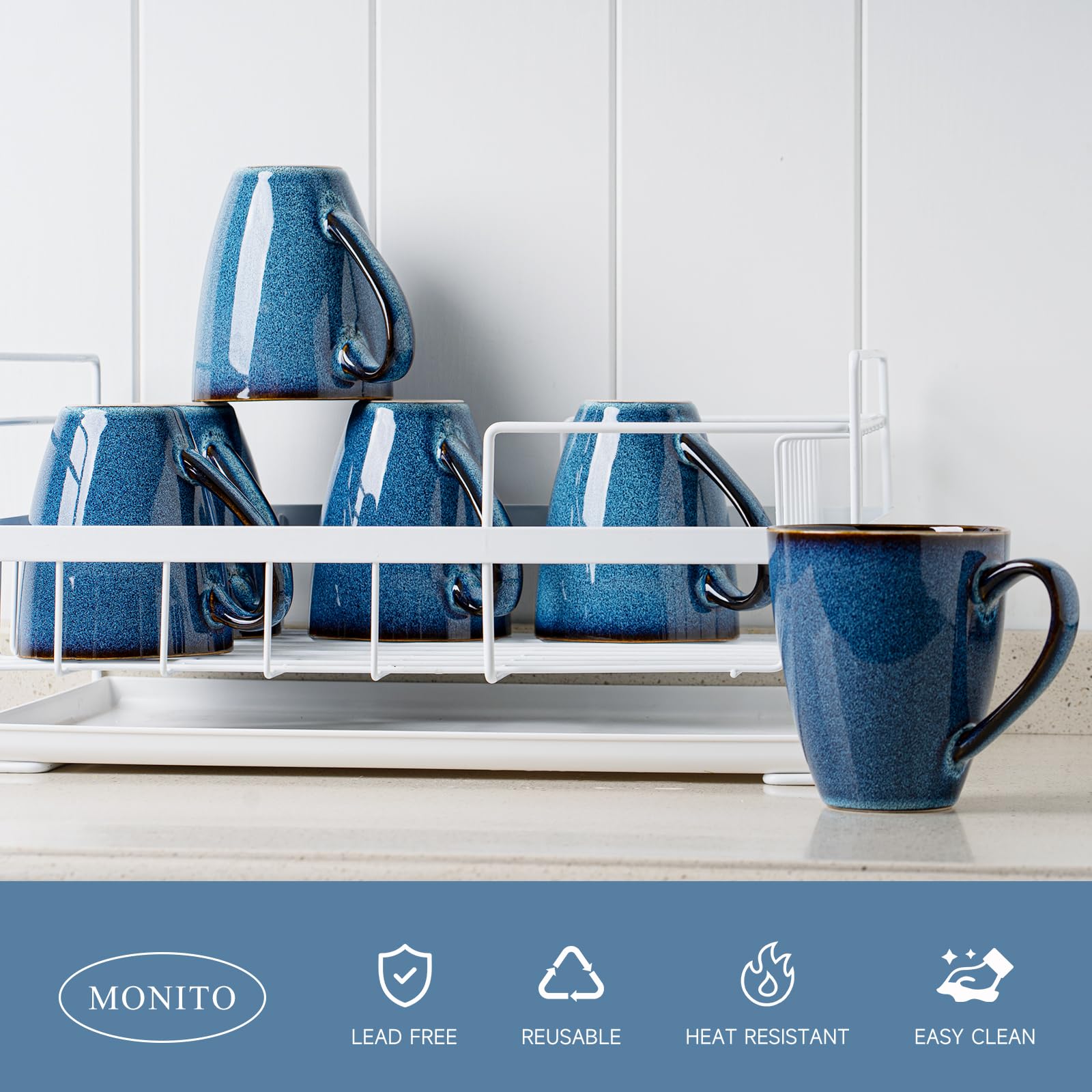 MONITO 17 OZ Coffee Mugs Set of 6, Large Ceramic Coffee Mugs,Modern Coffee Mugs Set with handle for Tea/Latte/Cappuccino/Milk/Cocoa, Funny Tea Cups for Office and Home, Engagement Gifts. (Starry Blue)