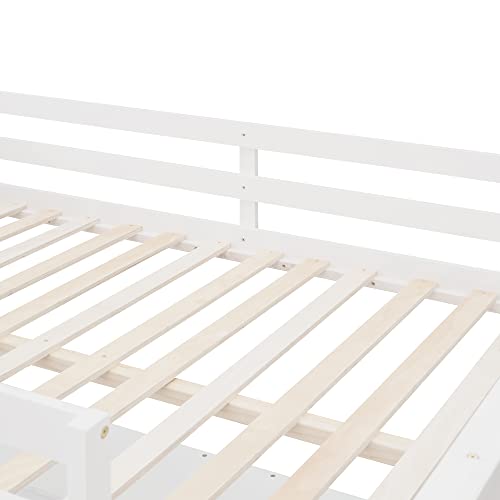 GYYBED Full Size Wooden Loft Bed with 3 Storage Shelves and Built-in L-Shape Desk for Kids Teens Adults Full Size loft Bed with Desk Full Size loft Bed loft Bed with Desk(White + Wood)