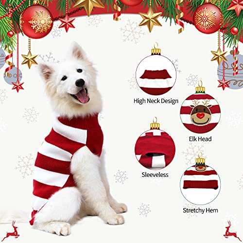 Hotumn Christmas Dog Sweaters Elks Pattern Dog Coat Xmas Classic Striped Style Dog Clothes Knitwear for Small Dogs Cats - Red (Large)
