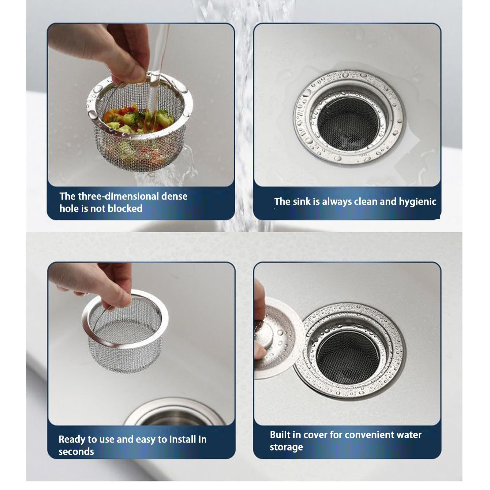Kitchen Sink Strainer - Sink Strainer Plug | Stainless Steel Drain Filter, Anti-Clog Sink Strainer, Kitchen Sink Drain Protectors, Bathtub Drain Filter Hair Catcher for Bathroom, Kitchen Sinks