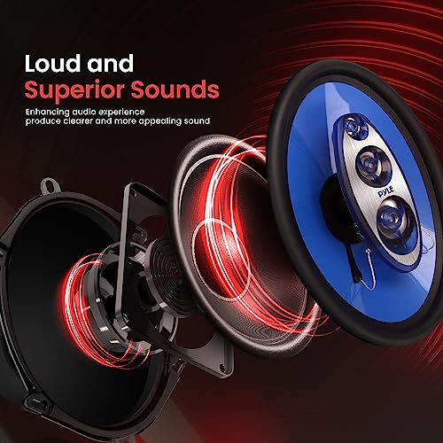 Pyle 6x9/7x10 car Speakers 4-Way Quadriaxial Full Range Sound Audio - Butyl Rubber Surround, 500W w/ 4Ohm Impedance & 3/4'' Piezo Tweeters - Blue Pair