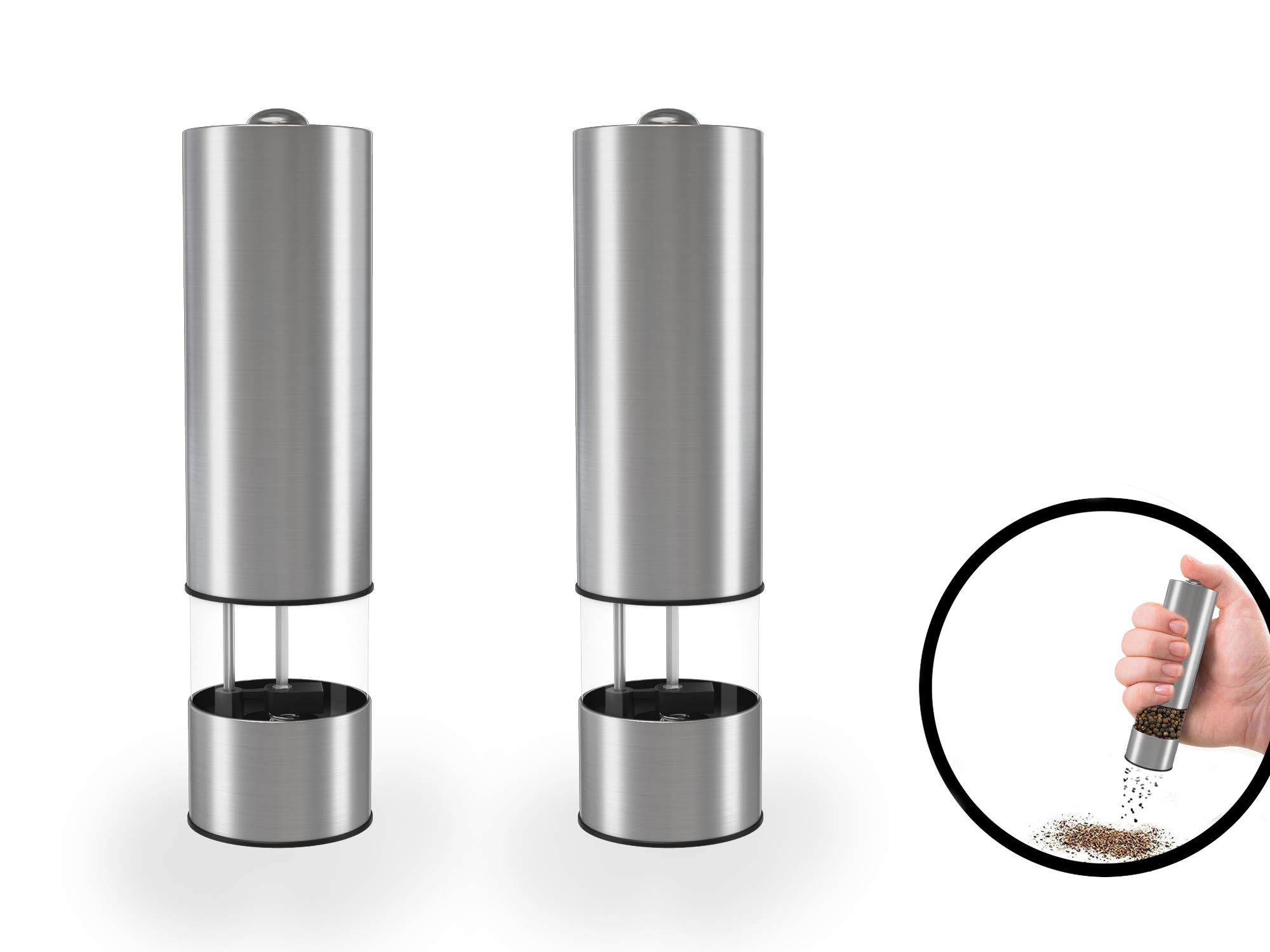 Electric Pepper Grinder or Salt Grinder β Battery Operated Automatic Spice Grinder - Pepper Mill with Light and Adjustable Ceramic Grinder by Velvastar