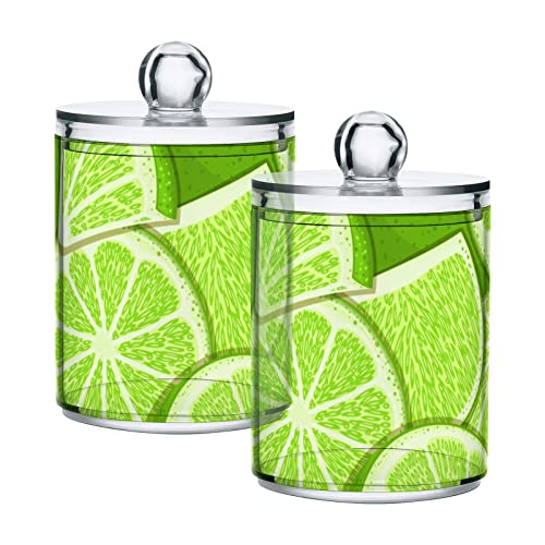 SUABO Plastic Jars with Lids,Green Lemon Storage Containers Wide Mouth Airtight Canister Jar for Kitchen Bathroom Farmhouse Makeup Countertop Household,Set 2
