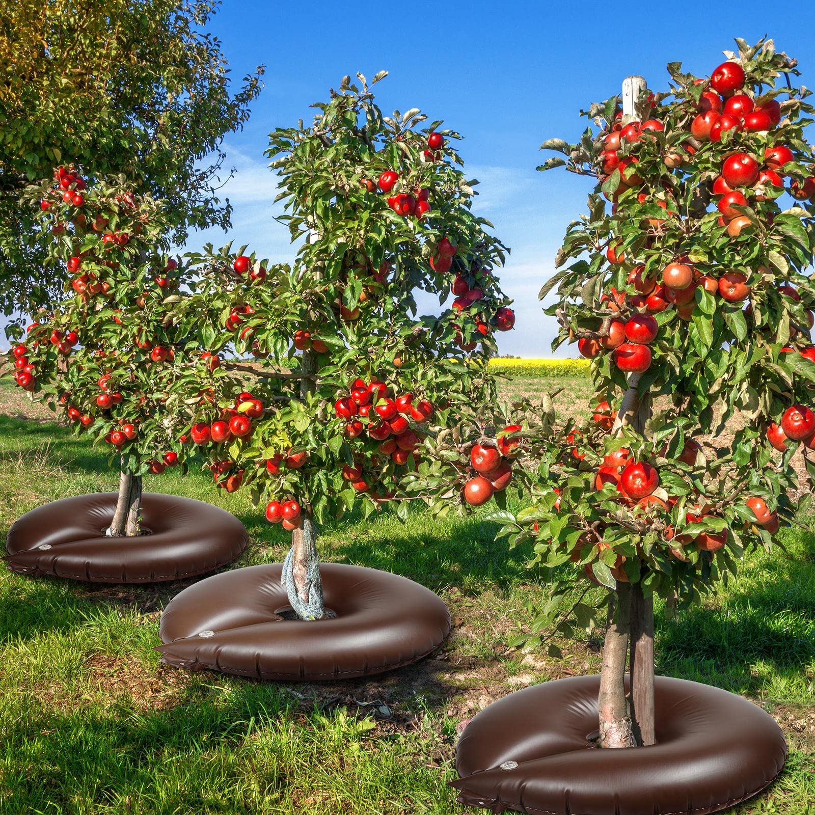 Spakon Tree Watering Ring Tree Bag for Watering PVC Drip Irrigation Water Pouch Round Watering Bags Automatic Drip System Planting Gardening Trees Shrubs, Brown (10 Gallon, 4 Pack)