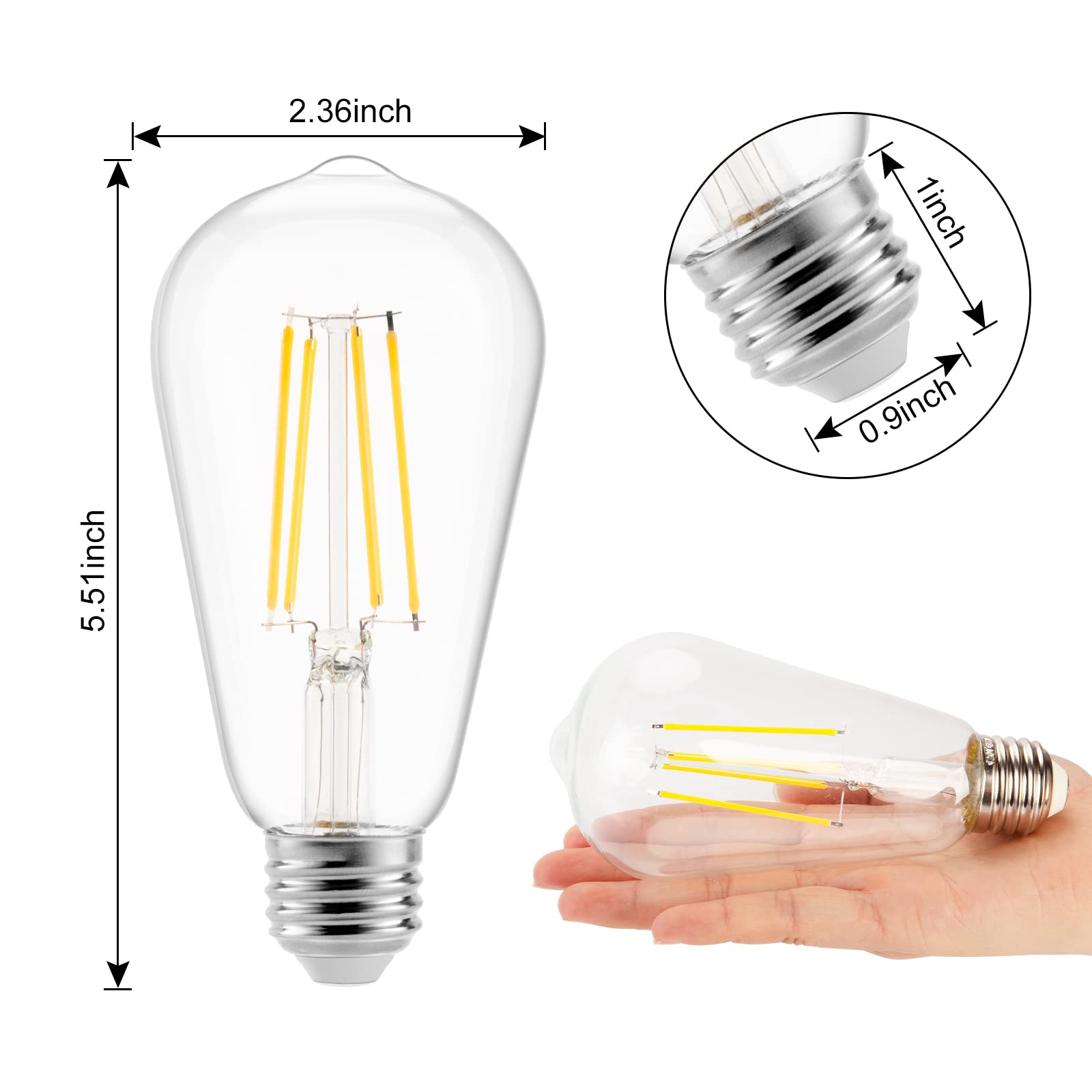 CRIRY Vintage E26 LED Light Bulbs Dimmable Edison Light Bulbs Vintage Edison Bulbs 60 W Equivalent,6W ST64/ST21 2700K Warm White Antique LED Filament Bulbs 800LM LED Bulbs,6 Packs