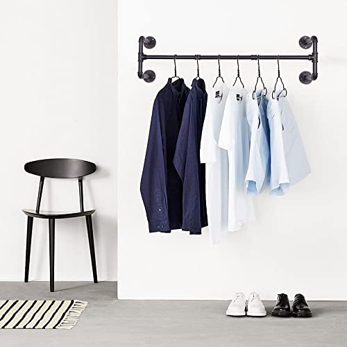 Industrial Pipe Clothes Racks, Wall Mounted Garment Racks, Space-Saving Display Hanging Clothing Racks, Heavy Duty Steampunk Detachable Multi-Purpose Hanging Rod for Closet Storage, Black (Black)