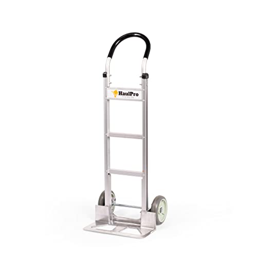 HaulPro Heavy Duty Aluminum Hand Truck - 8" Wheels with Horizontal Loop Handle and 500 lbs Load Capacity | 50.25" High, 17.5" Wide and 17.75" x 9" Diecast Nose Plate