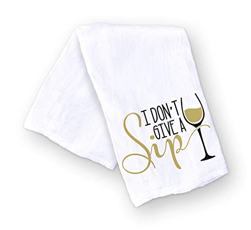 Handmade Funny Kitchen Towel - 100% Cotton Funny Hand Bar Towels for White Wine Lovers - 28x28 Inch Perfect for Hostess Housewarming Christmas Mother’s Day Birthday Gift (I Don’t Give a Sip (Lemon))