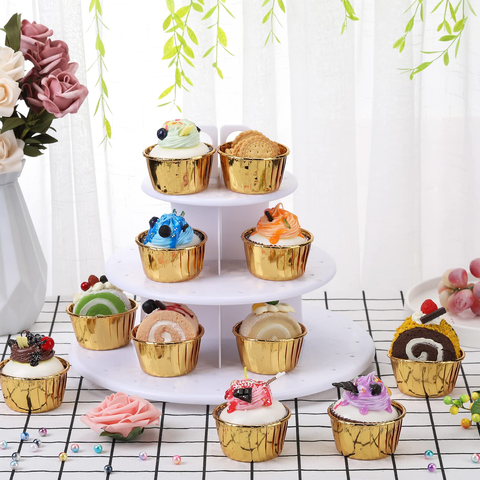 Gandeer 300 Pack Gold Cupcake Cups Disposable Foil Muffin Liners 3.5 oz Wrappers for Baking Aluminum Paper Mini Metallic Party Wedding Festival