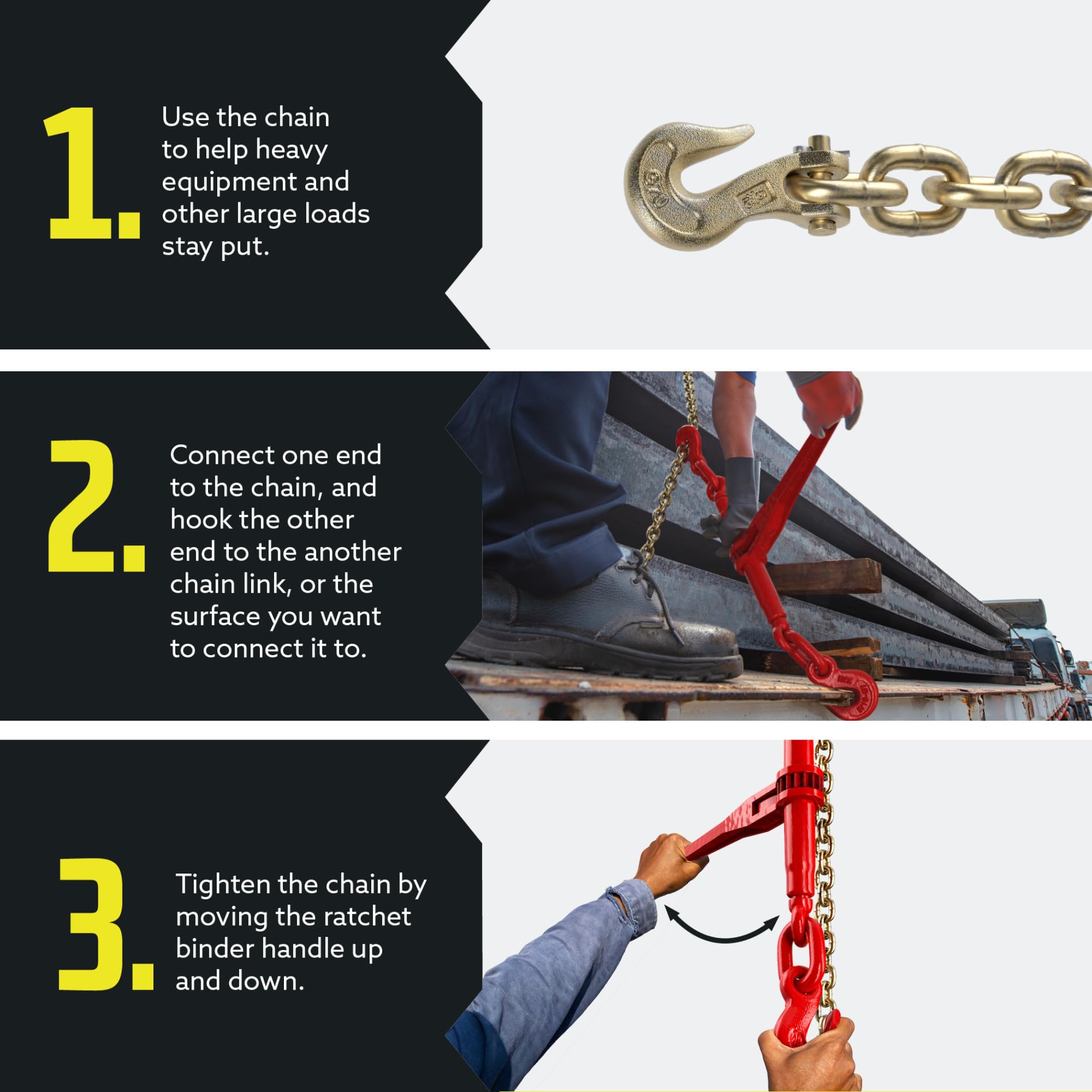 DC Cargo Chain Binder Kit | 5/16" Grade 70 Extra Long 20 Foot Chain - and Load Binder Set | Heavy Duty Ratcheting Chain and Binder | Load Chain and Binders β 4,700lb Working Load Limit As Set