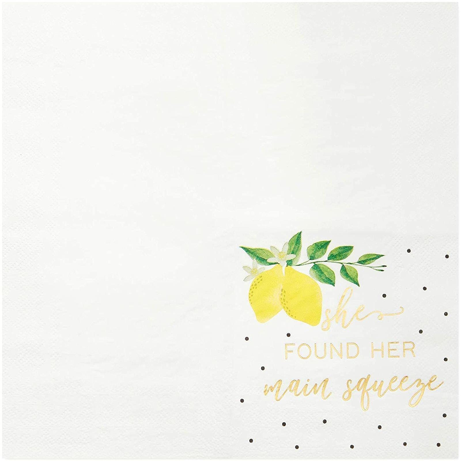 Sparkle and Bash 100 Pack She Found Her Main Squeeze Napkins, Lemon Party Supplies for Bridal Shower