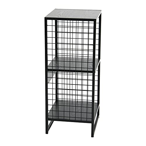 Household Essentials Trellis Open Storage Bookshelf with 2 Cube Compartments Black Oak Wood Grain and Black Metal