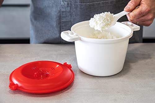 KitchenCraft Rice Cooker - Microwave Steamer, BPA Free Plastic, 1.5 Litre, White/Red