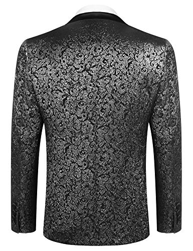 COOFANDY Mens Floral Tuxedo Jacket Dinner Jackets Blazers Paisley Shawl Lapel Formal Suit Jacket Slim Fit for Christmas Prom Party Silver