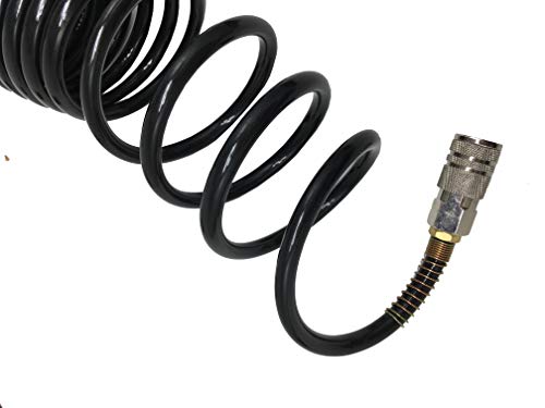 Heavy Duty Coiled Air Hose ID 1/4 Inch Polyurethane Air Compressor Coil Hose Solid Brass Coupler and Plug Recoil 1/4 inch x 25 feet