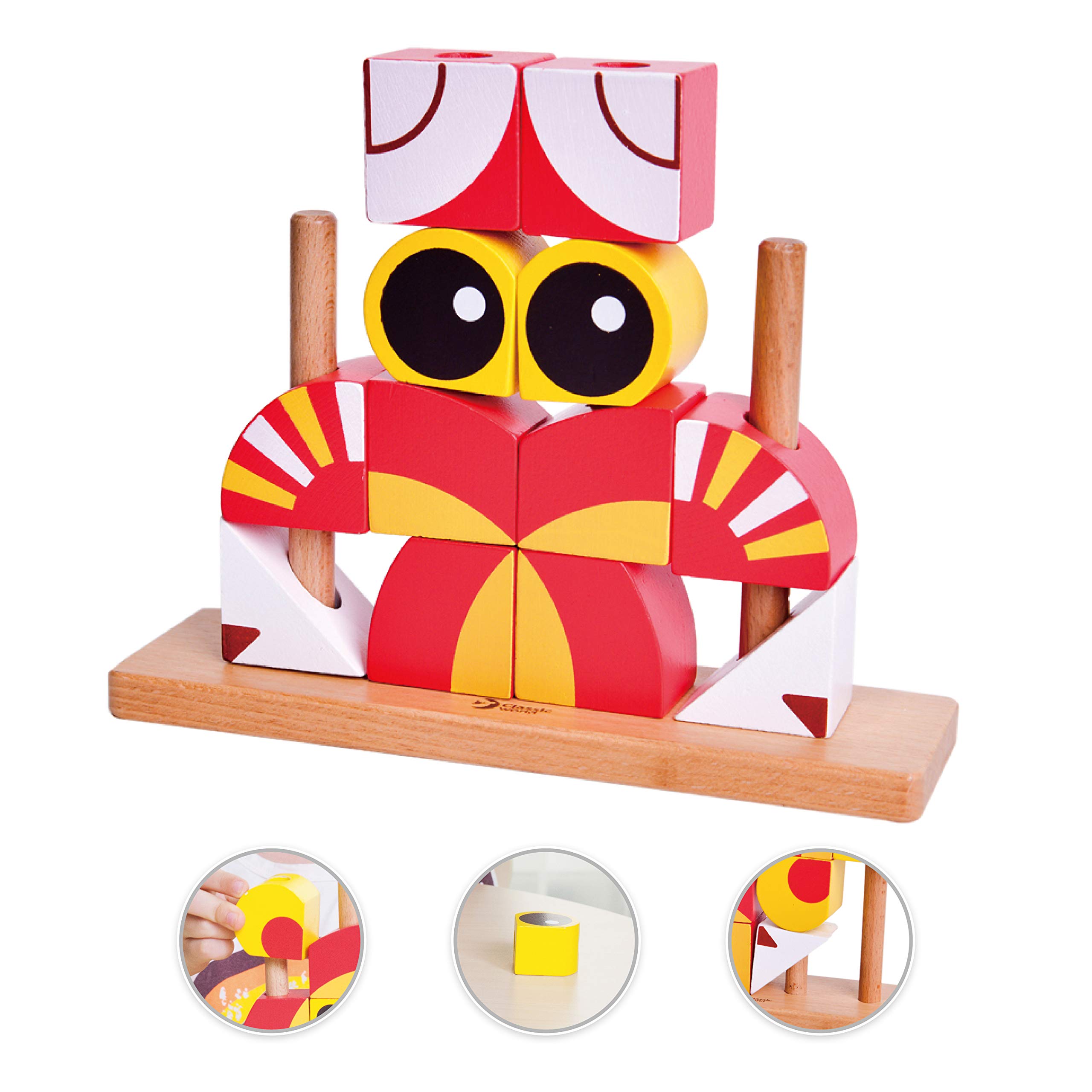 Wooden Stacking,Wood Stacker Blocks, Sorting Toy,Classic World Stacker for Baby Toddler Early Learning Education(Lion Uni Blocks,RED)
