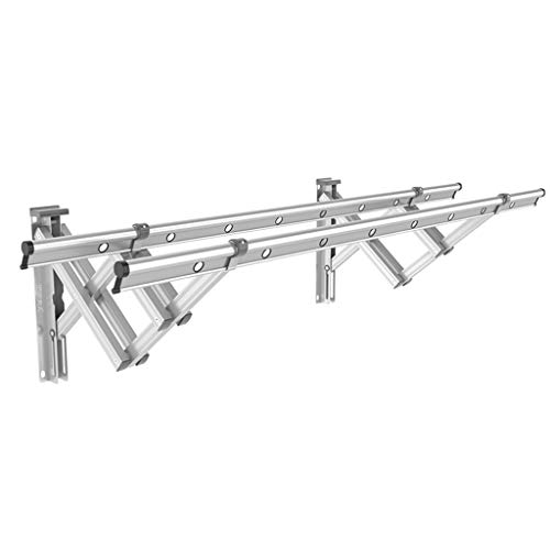 Laundry Rack, Airer-Wall Mounted Extendible Dryer Rack, Balcony Indoor Outdoor Clothes Pole Folding Retractable Airer Dryer Silver