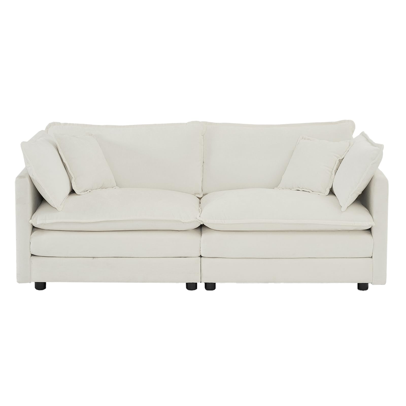 KIVENJAJA Chenille Loveseat Sofa, Oversized 2-Seater Small Cloud Couch, Modern Comfy Deep Seat Love Seat with 4 Pillows for Living Room Bedroom Office Apartment, 76.7”W, Beige