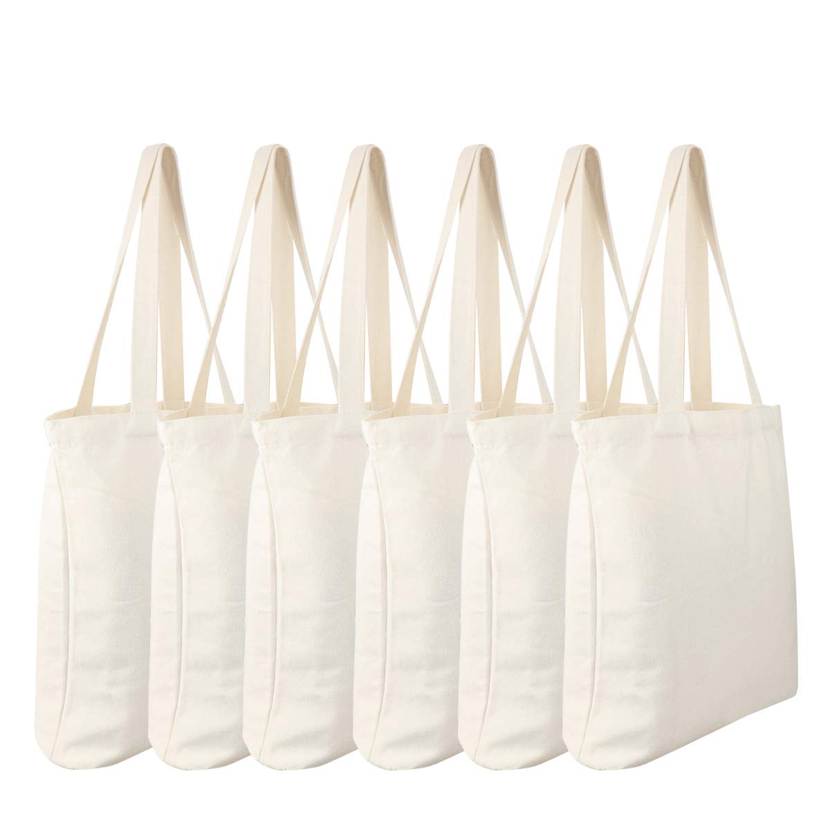 Faylapa 6 Pcs Canvas Tote Bags,Heavy Duty and Strong Easter Hunter Bag Shopping Grocery Bag Blank Cotton Bags for Decorating Crafts DIY,Painting (White, 13.6"x 15.3")