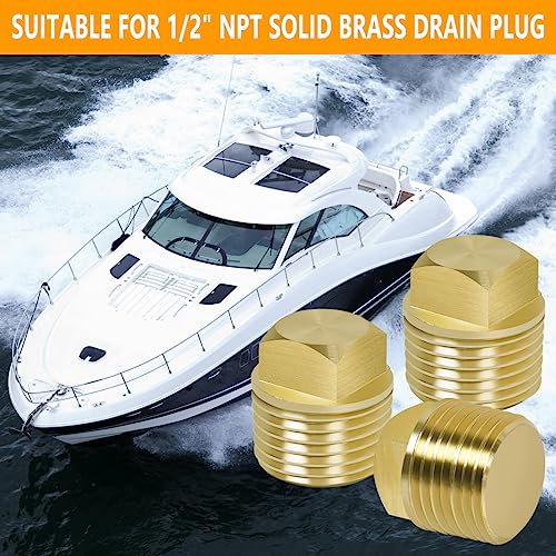 Poktlife 3 PCS 1/2" NPT Boat Plugs,Solid Brass Boat Drain Plug for Bayliner Four Winns Glastron Larson Sea Ray Starcraft and Many Other Models (1/2" NPT 3PACK)