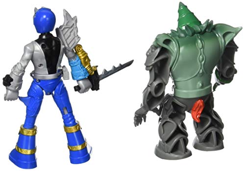 Power Rangers Dino Fury Battle Attackers 2-Pack Blue Ranger vs. Shockhorn Kicking Action Figure Toys with Accessory Inspired by TV Show Ages 4 and Up
