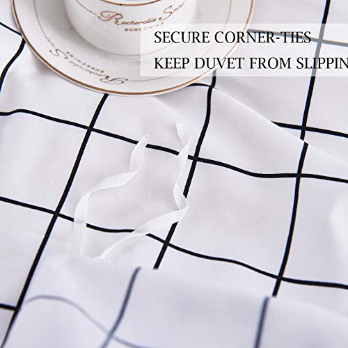 Nanko Queen Duvet Cover Set Grid, 90x90 Soft Bedding Cover, Luxury Cool Lightweight Microfiber 3pc Set (1 Cover 2 Pillowcase) with Zip, Tie - Modern Style Bed Quilt Cover for Decor, Plaid White