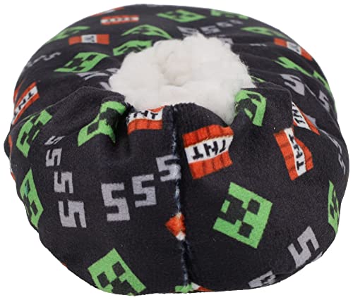 Minecraft Sock Slippers for Kids, Allover Creeper Video Game Print, Black, Size Large (1-4 Big Kid)