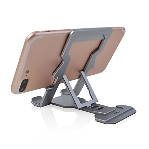 QiBok Aluminum Alloy Foldable Phone Stand, Portable Cell Phone Stand for Desk and Adjustable Height, Cell Phone Holder Cradle Dock Compatible Most of Phone