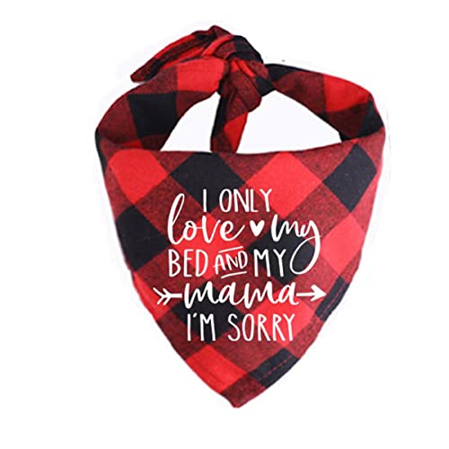 Ming Heng Funny Cute Red Plaid Pet Dog Cat Bandana Scarf,I Only Love My Bed and My Mama, I'm Sorry,Puppy Dog Scarf Pet Birthday Gift