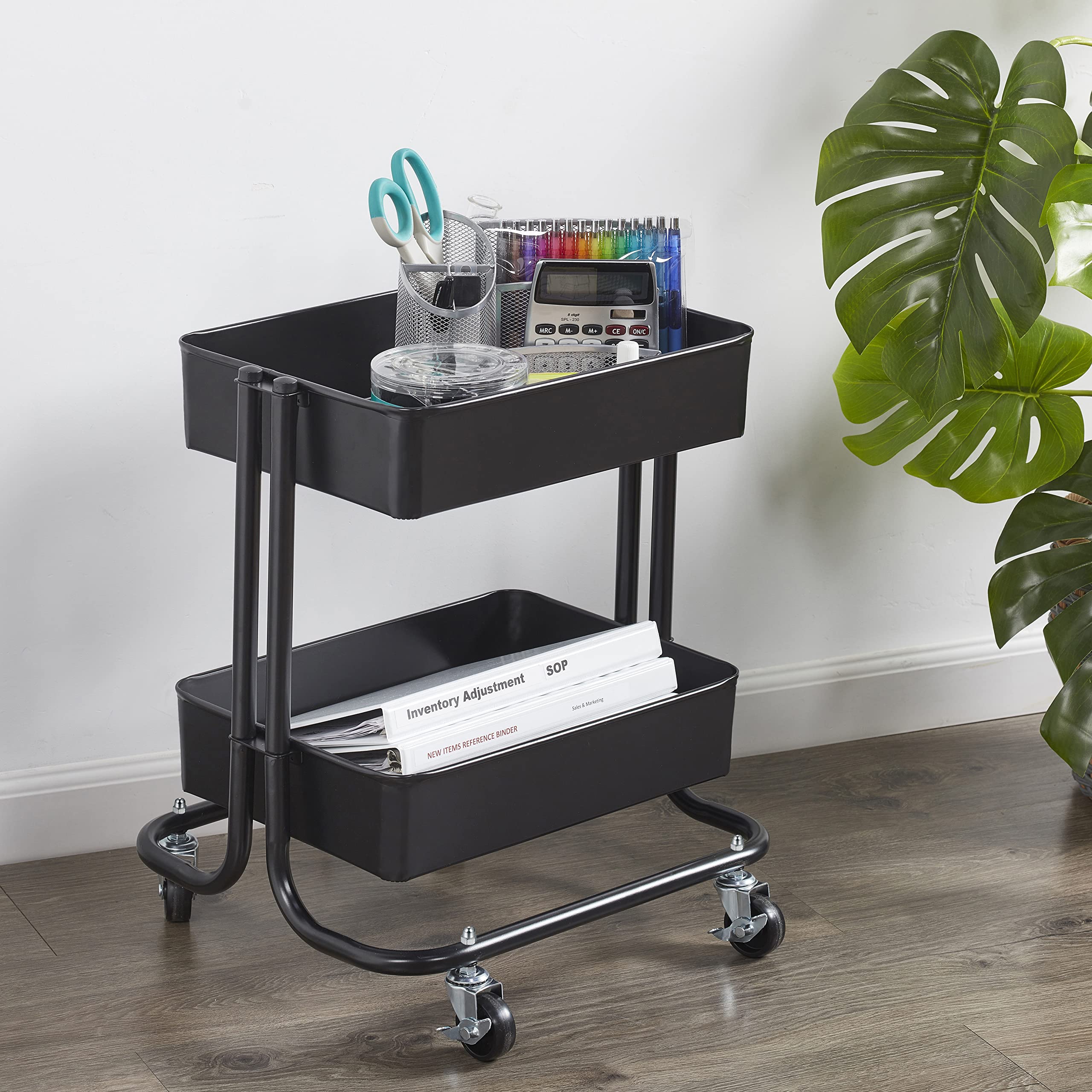 ECR4Kids 2-Tier Rolling Utility Cart, Multipurpose Storage, Black