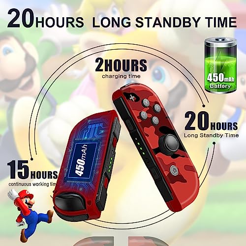 SWCTIM Joypad Controller for Nintendo Switch,Switch Controllers Joypad Supports Screenshot/Wake-up Function/Motion Control/Dual Vibration,Left Right Joypad Replacement for Switch/Lite/OLED(Camo Red)