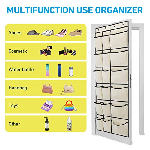 Over the Door Shoe Organizer, Hanging Shoe Organizer for Closet with 12 Small & 6 Large Mesh Pockets Makes the Most of Vertical Door Space to Store all Your Household Essentials Maximize (beige)