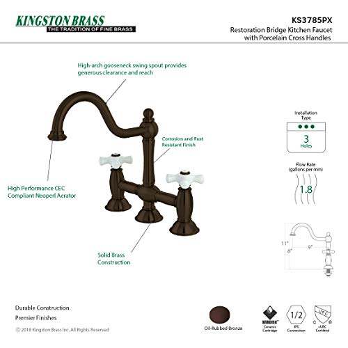 Kingston Brass KS3785PX Restoration Bridge Kitchen Faucet, 9", Oil Rubbed Bronze